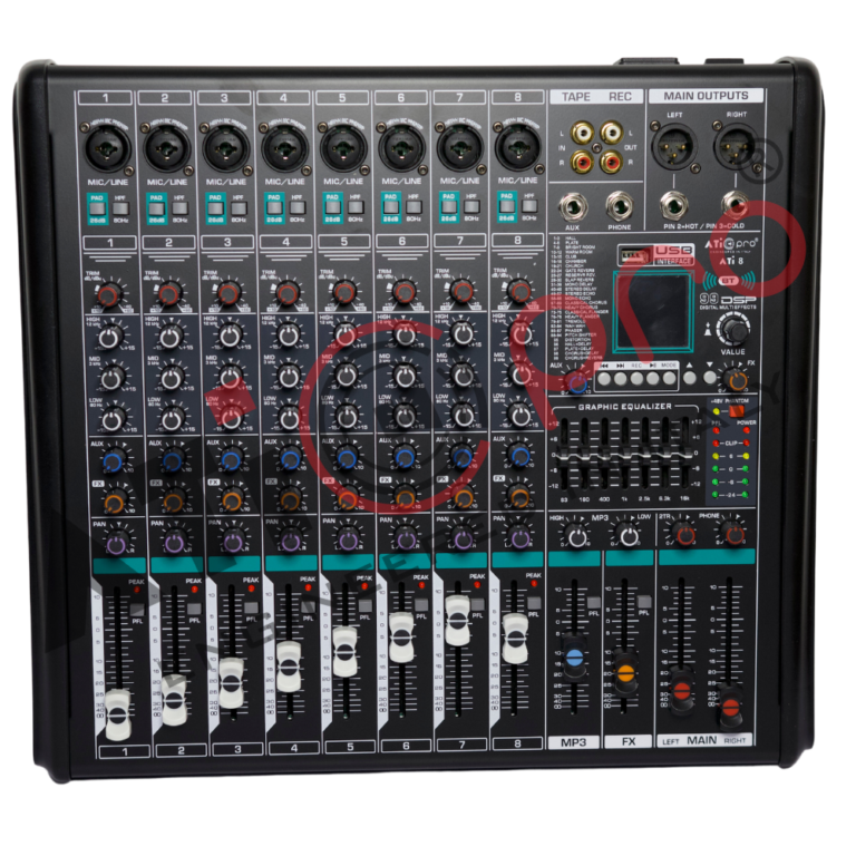 12 Channel Live Mixer With 2 Aux Model AT12 - Audio Mixers